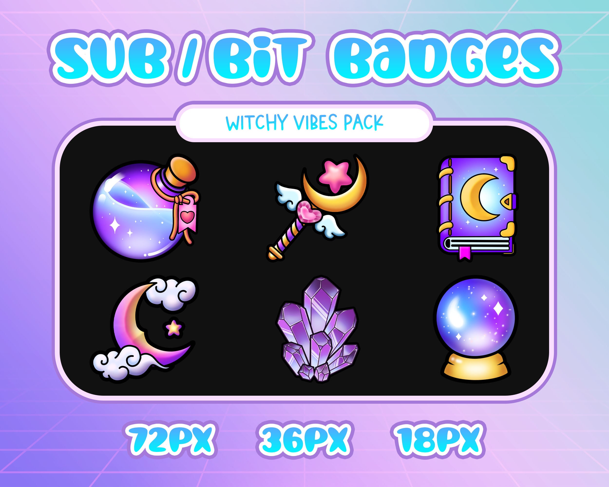 Pastel Goth Sub Badges, Twitch Magical Girl Sub Badges, Twitch Witch ...