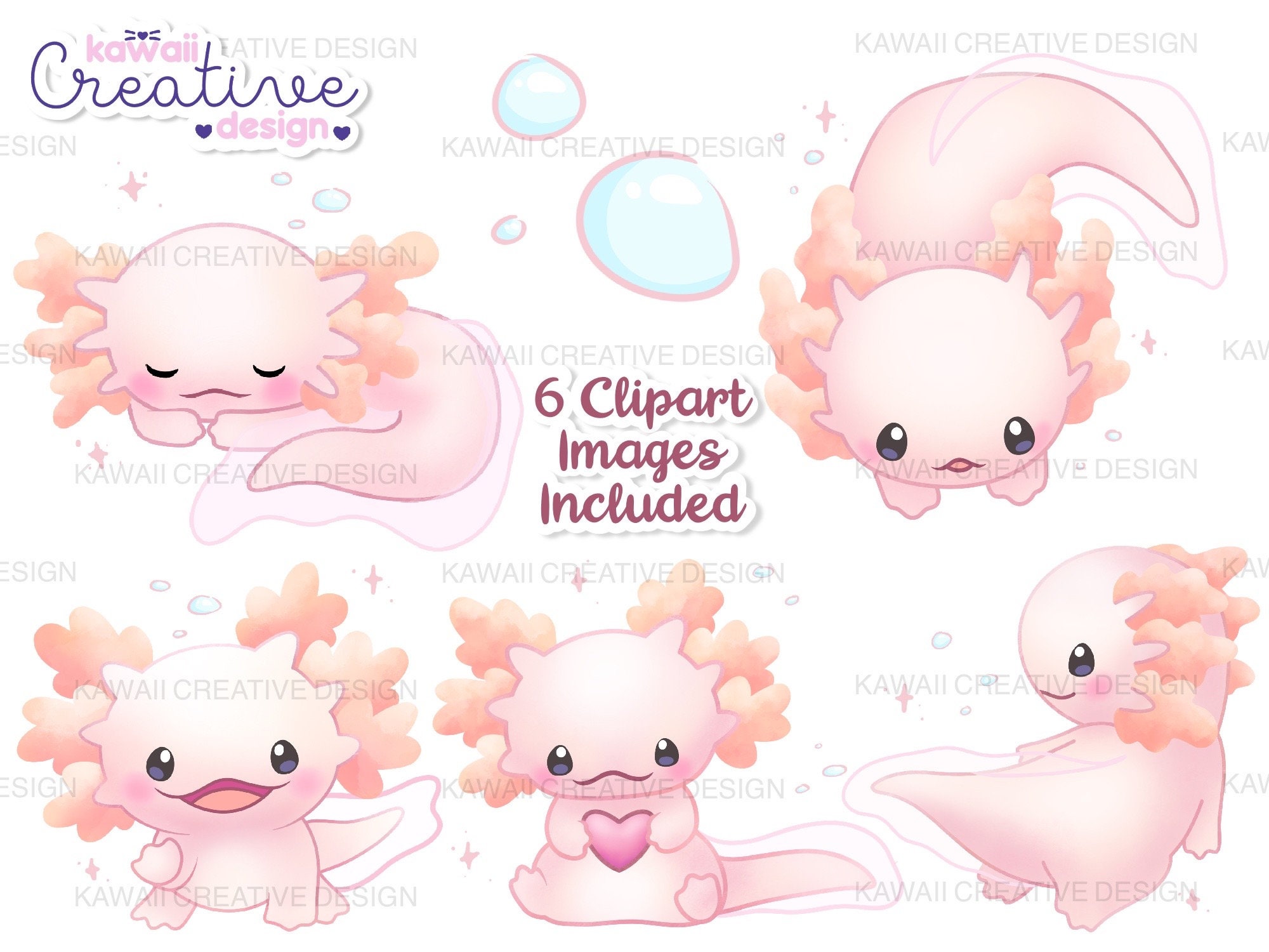 kawaii SVG clip art axolotl pink digital download commercial use Kawaii ...