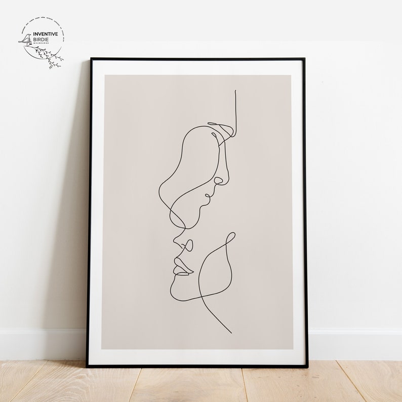 Couple Fine Line Print, Couple in Love, Art, Line Drawing, Scandinavian ...