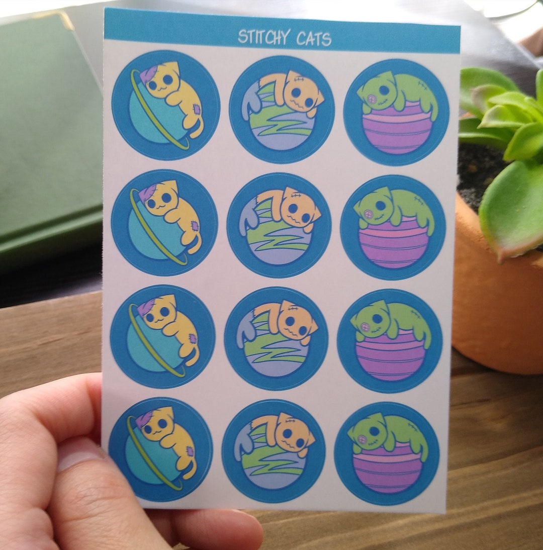 Stitchy Cats Planet Cats Sticker Sheet, Journal Stickers, Cat Stickers ...