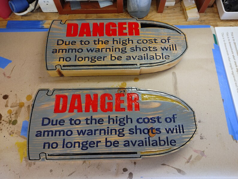 Bullet Shaped Warning Sign DANGER Warning Shots No Longer Available ...