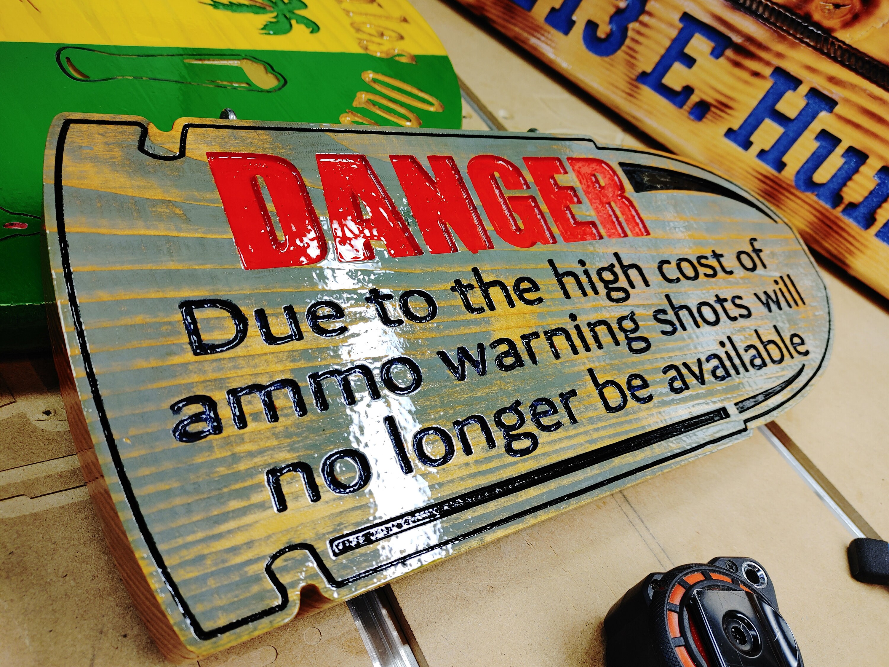 Bullet Shaped Warning Sign DANGER Warning Shots No Longer Available ...