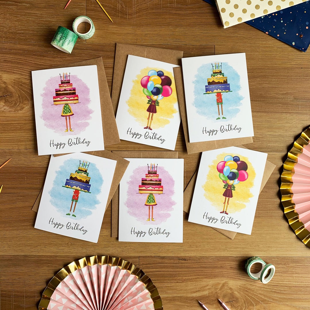 Birthday Cake and Balloons Greeting Cards Variety Pack, Men's and Women ...