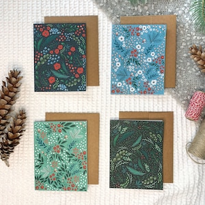 Winter Floral Greeting Cards, Holiday Note Card Pack, Set of Eight ...