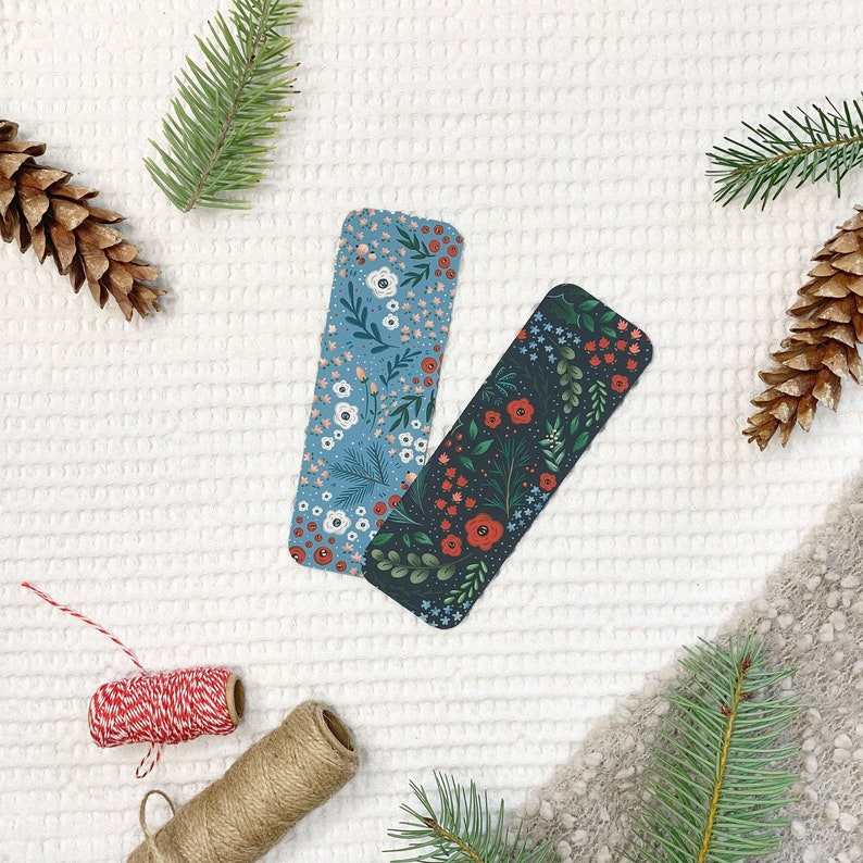 Winter Floral Bookmarks Set of Four Christmas Bookmark - Etsy