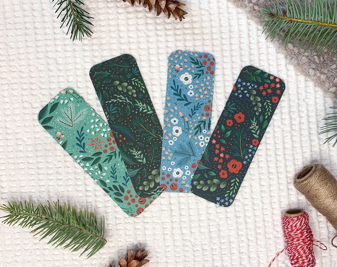 Winter Floral Bookmarks - Set of Four, Christmas Bookmark Pack, Holiday ...