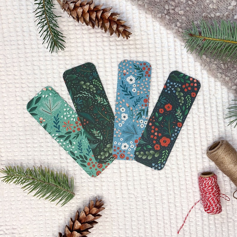 Winter Floral Bookmarks Set of Four Christmas Bookmark - Etsy