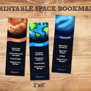 Printable Solar System Bookmarks - Planets - PDF - DIGITAL - Planet ...