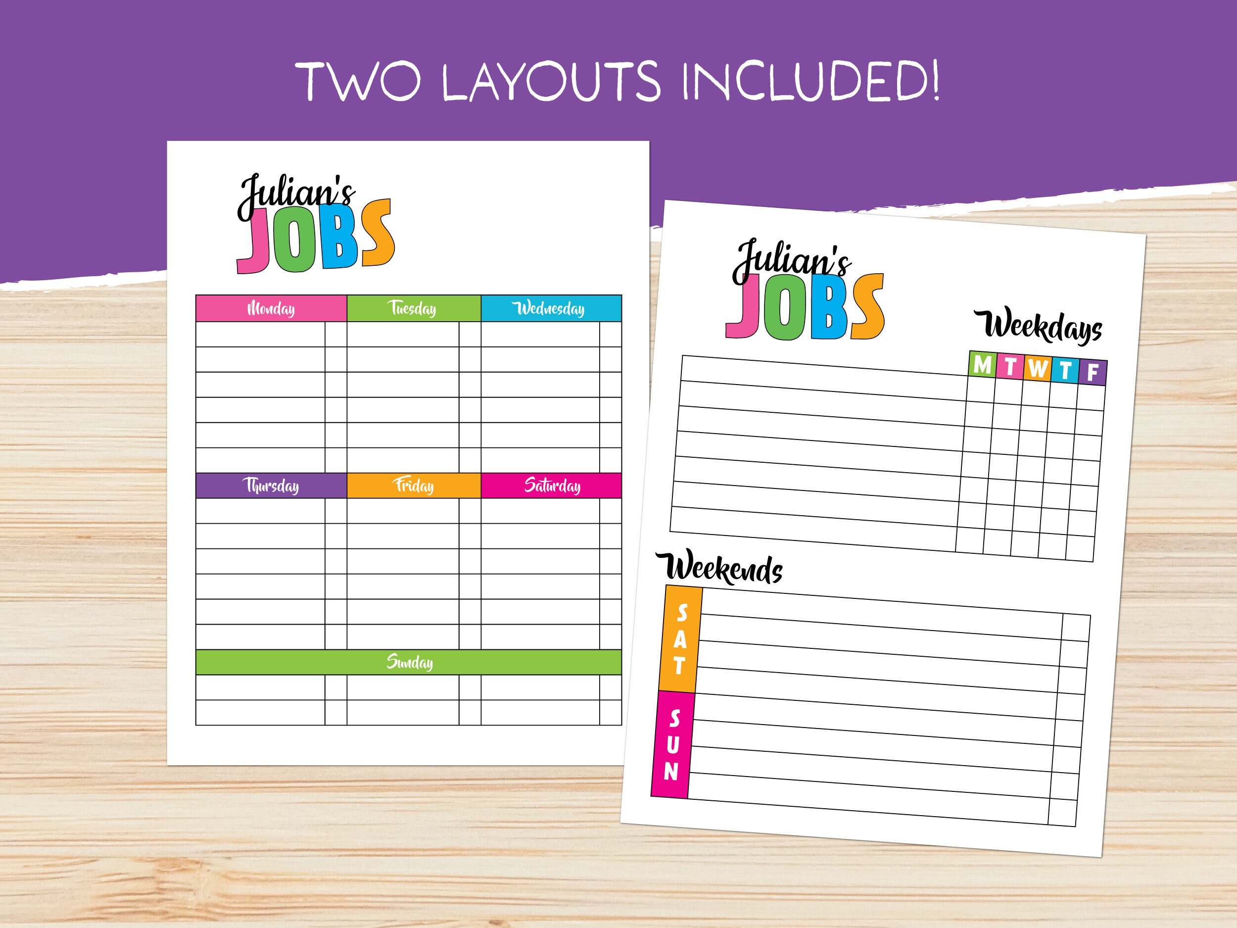 Editable Chore Chart for Kids, Kids Job Chart, Weekly Job Checklist ...