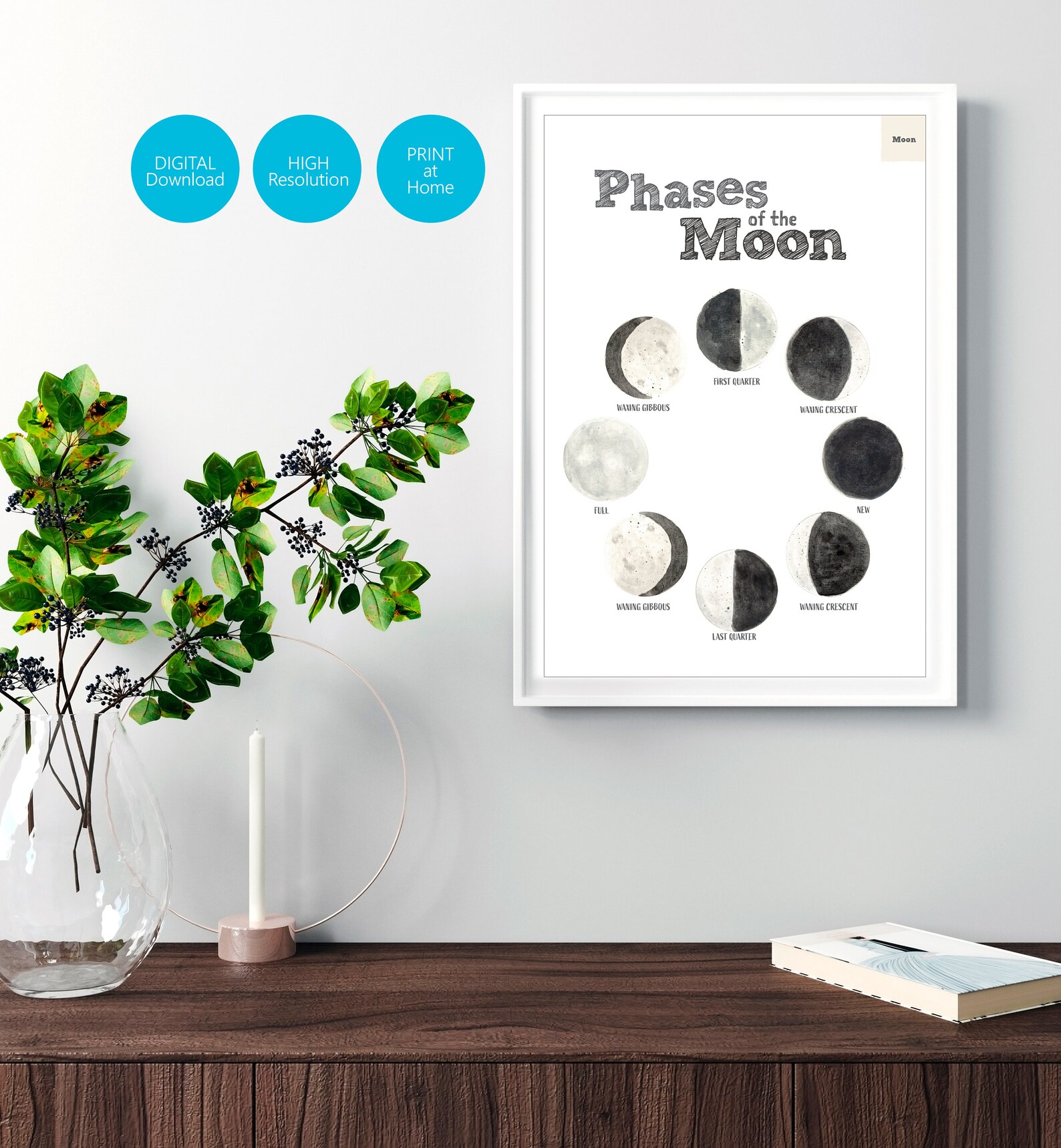 Moon Phases Poster Lunar Phases Poster PDF DIGITAL | Etsy