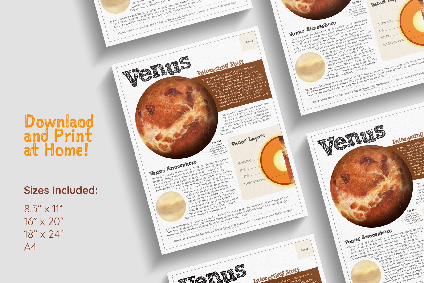 Venus Poster - Planet Poster - PDF - DIGITAL - Venus facts - Solar System - Planets - Science ...