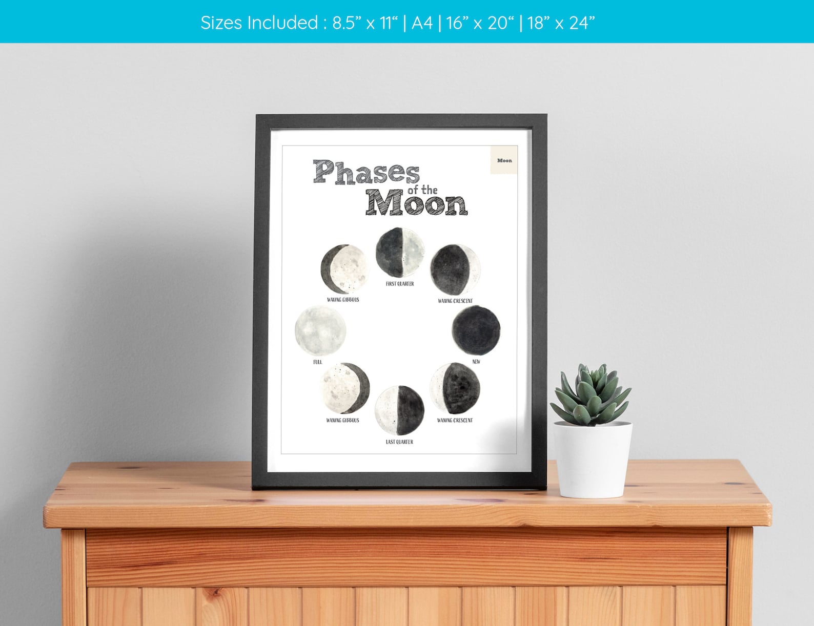 Moon Phases Poster Lunar Phases Poster PDF DIGITAL Moon Facts Solar ...