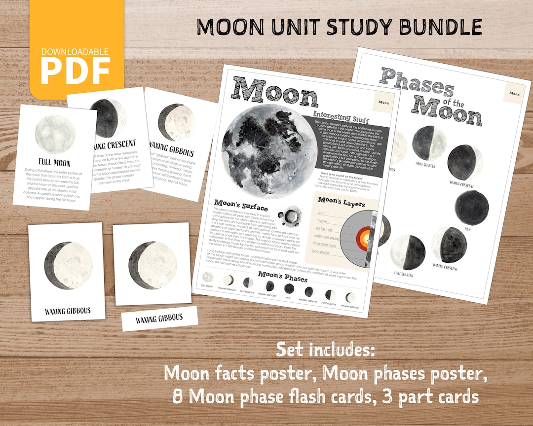 Moon Unit Study Bundle - Lunar Phases - PDF - DIGITAL - Moon Facts ...