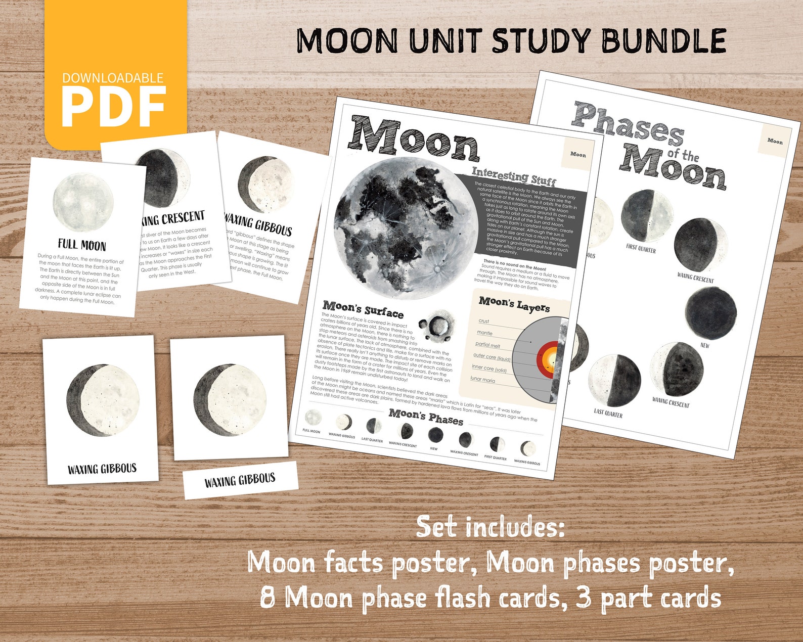 Moon Unit Study Bundle - Lunar Phases - PDF - DIGITAL - Moon Facts ...
