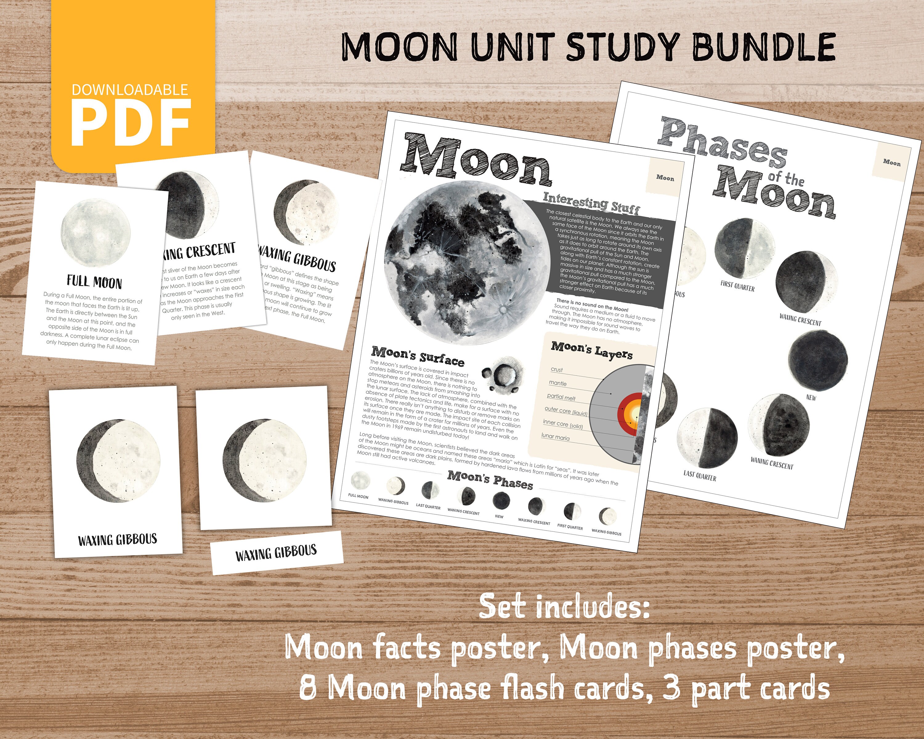 Moon Unit Study Bundle - Lunar Phases - PDF - DIGITAL - Moon Facts ...