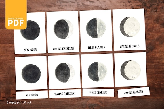 Moon Phases 3-part Cards Lunar Phases PDF Montessori | Etsy