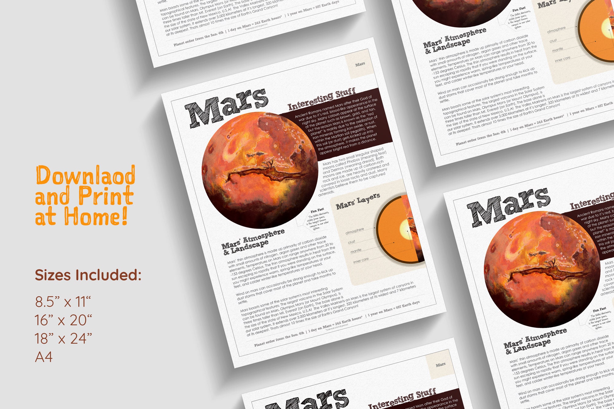 Mars Poster - Planet Poster - PDF - DIGITAL - Mars Facts - Solar System ...