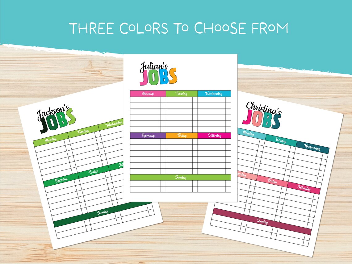 Editable Chore Chart for Kids, Kids Job Chart, Weekly Job Checklist ...