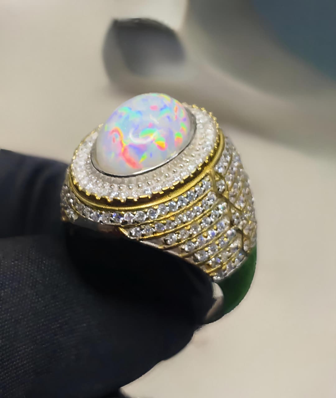 High Fire Opal Men's Ring: Solid Sterling Silver, Stylish Engagement ...