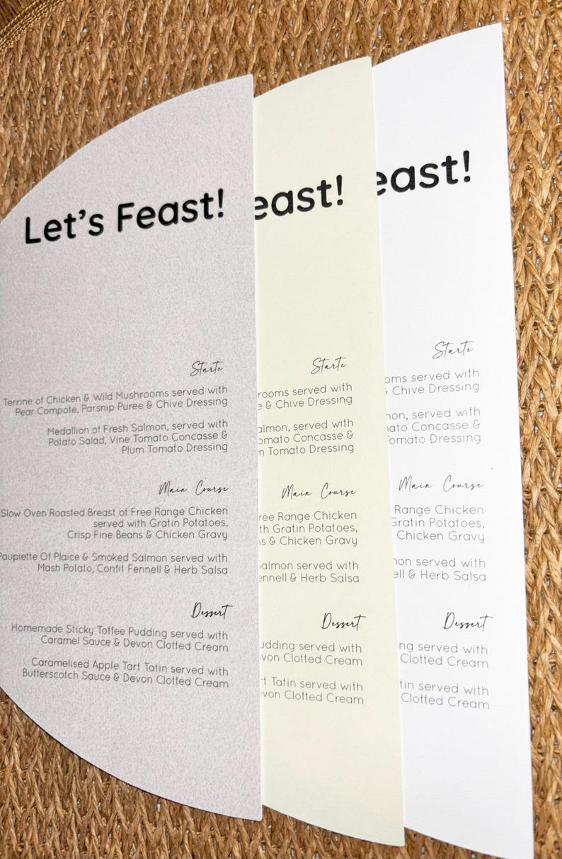 Half Round Printed Wedding Menu With Place Card, Minimalist Design Menu ...