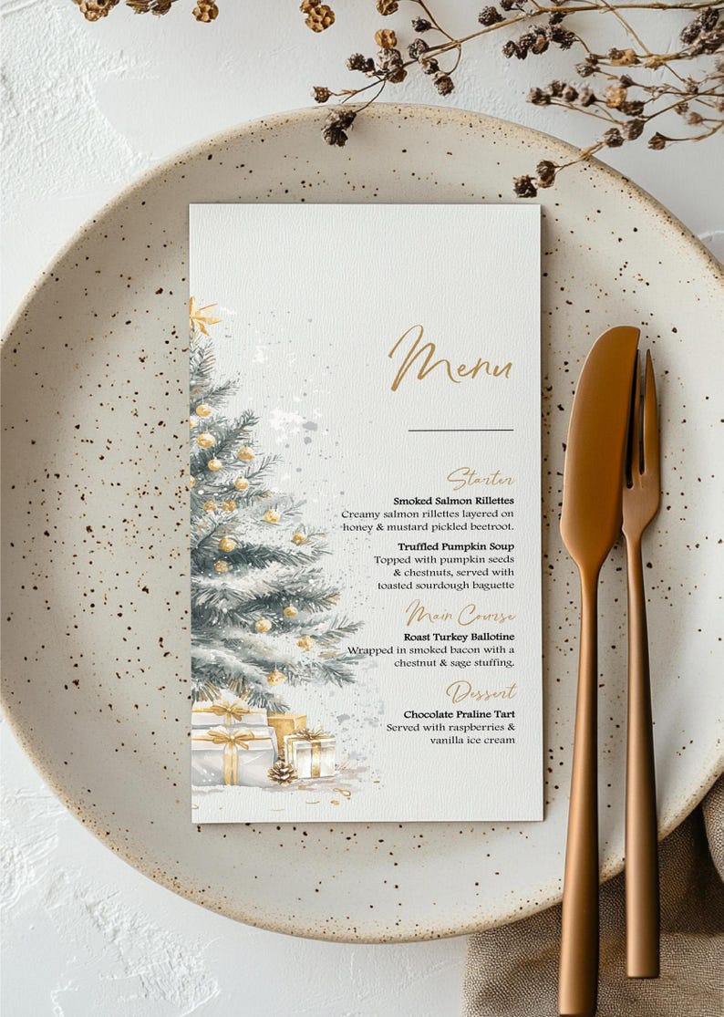 Personalized Christmas Party Menu Card, Thanksgiving Invitation Menu ...