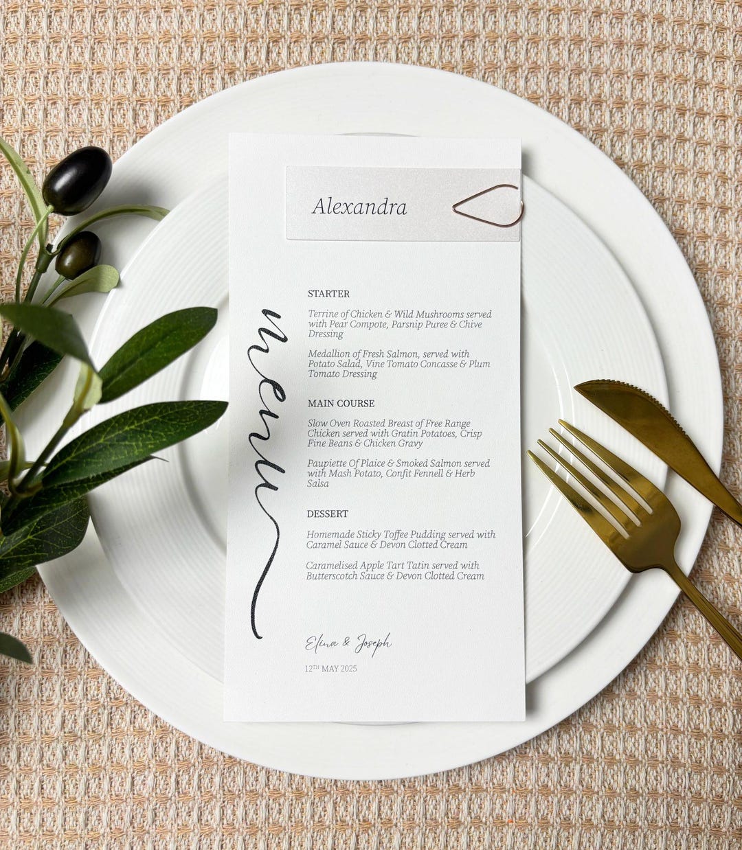 Printed Wedding Menu With Place Card, Vellum Wedding Menu, Minimalist ...