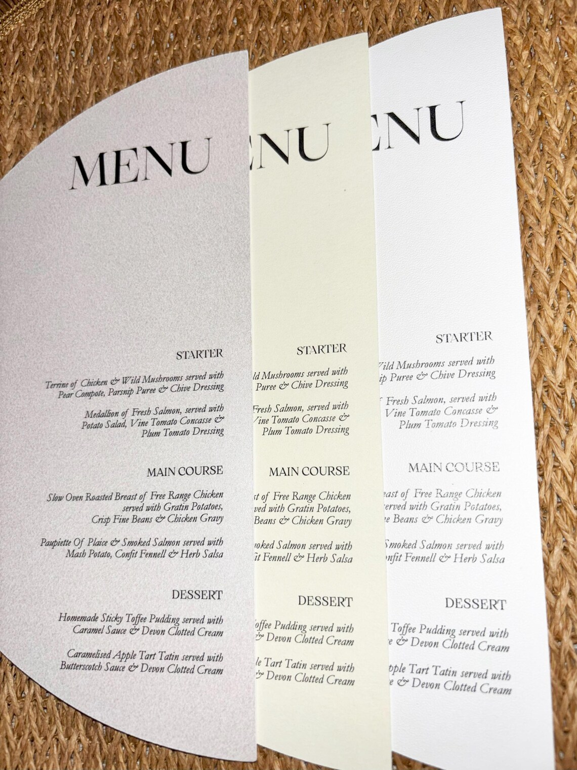 Half Round Printed Wedding Menu With Place Card, Minimalist Design Menu ...