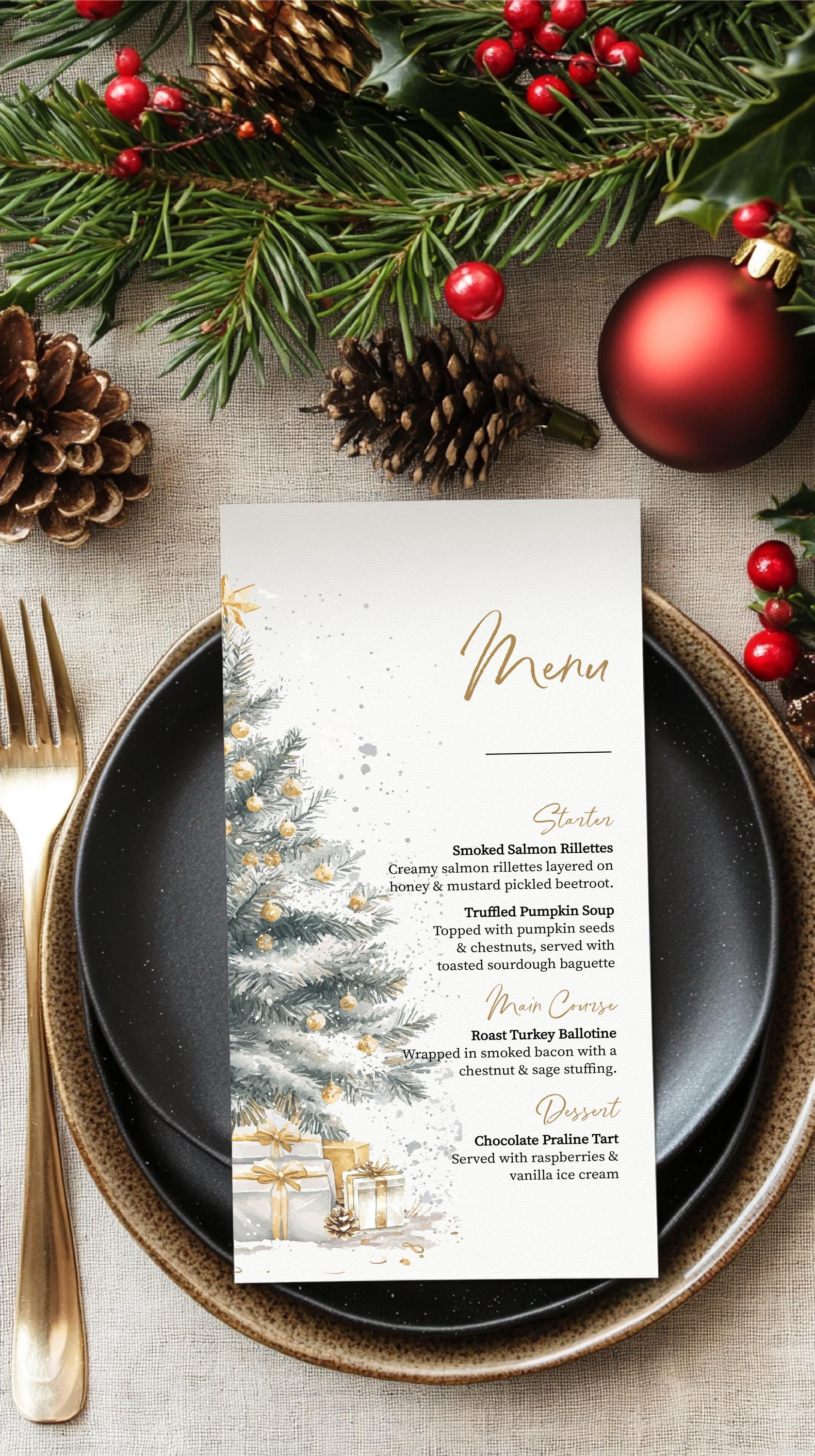 Personalized Christmas Party Menu Card, Thanksgiving Invitation Menu ...
