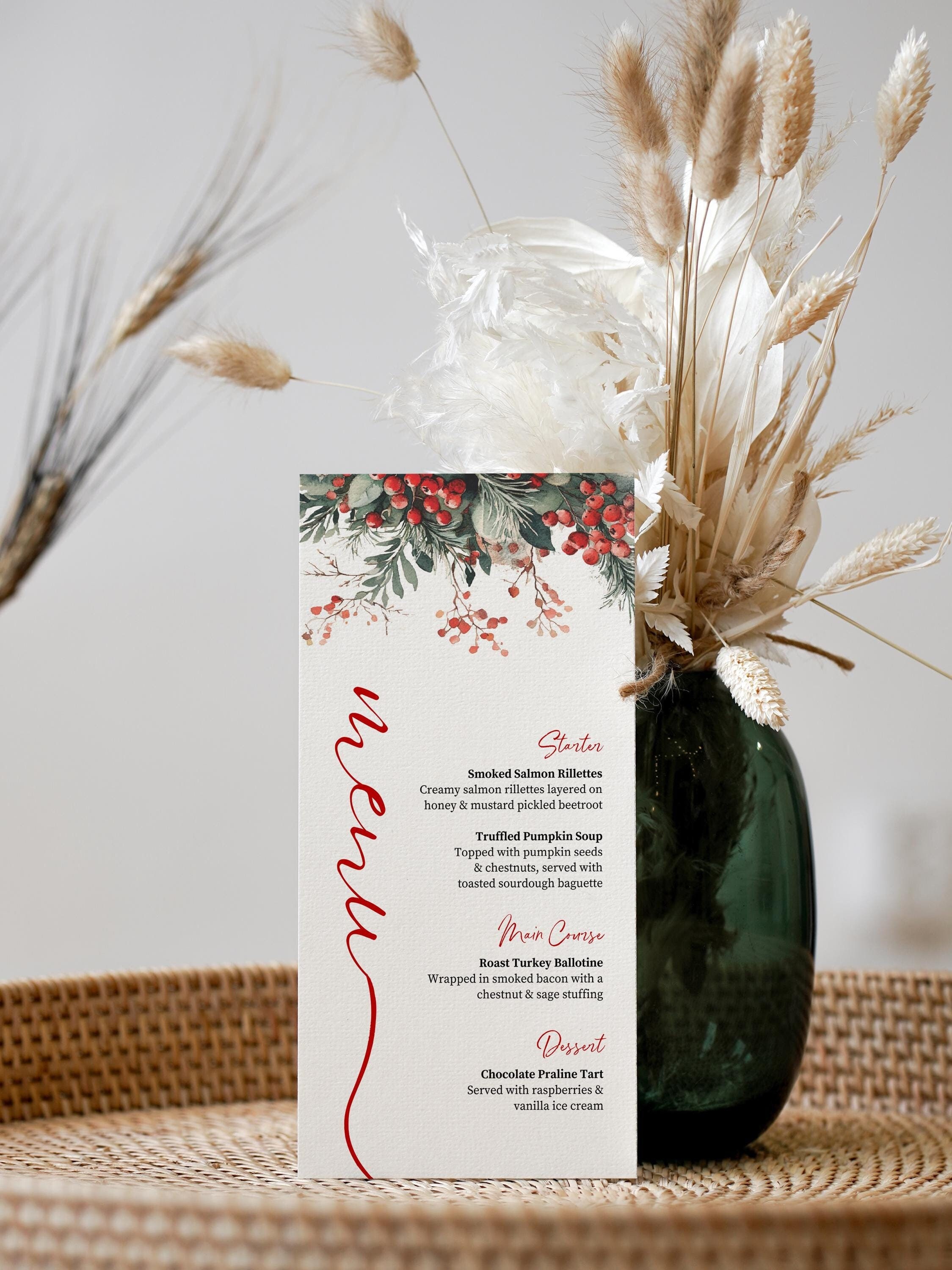 Personalized, Printable & Editable Christmas Party Menu Card ...