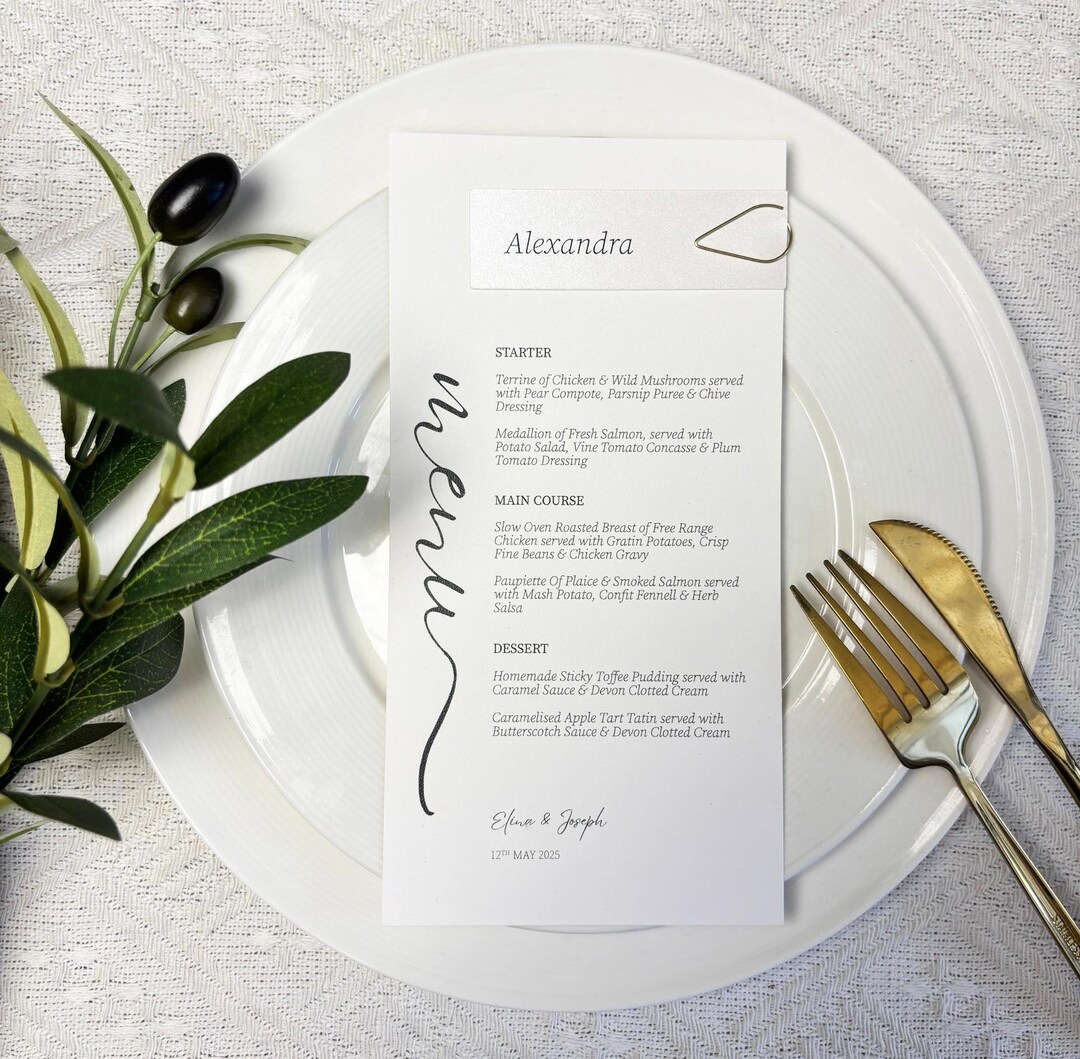 Printed Wedding Menu With Place Card, Vellum Wedding Menu, Minimalist ...