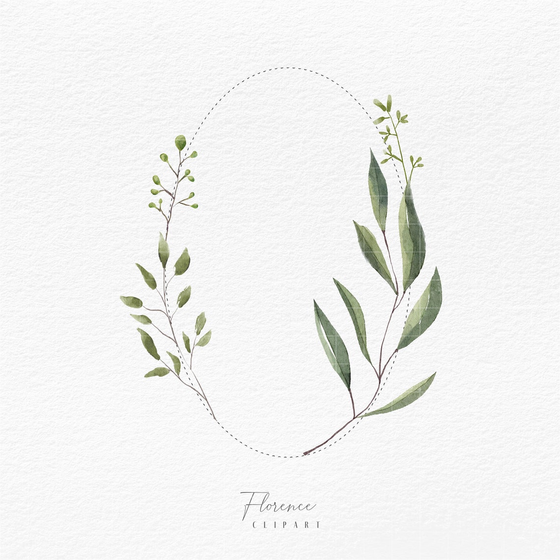 Watercolor Wreath Clipart Green Leaves Frame Wreath Png | Etsy