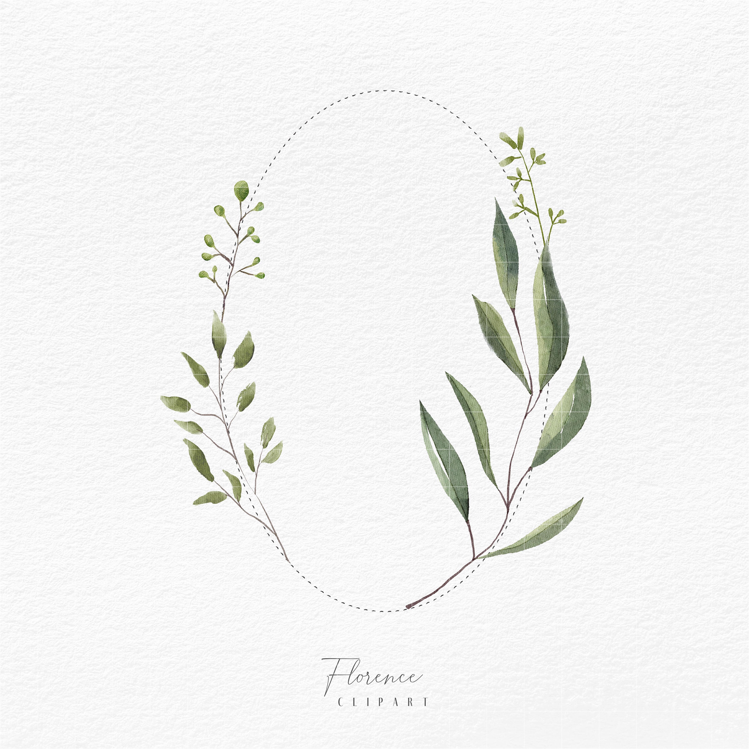 Watercolor Wreath Clipart Green Leaves Frame Wreath Png Greenery Wreath ...