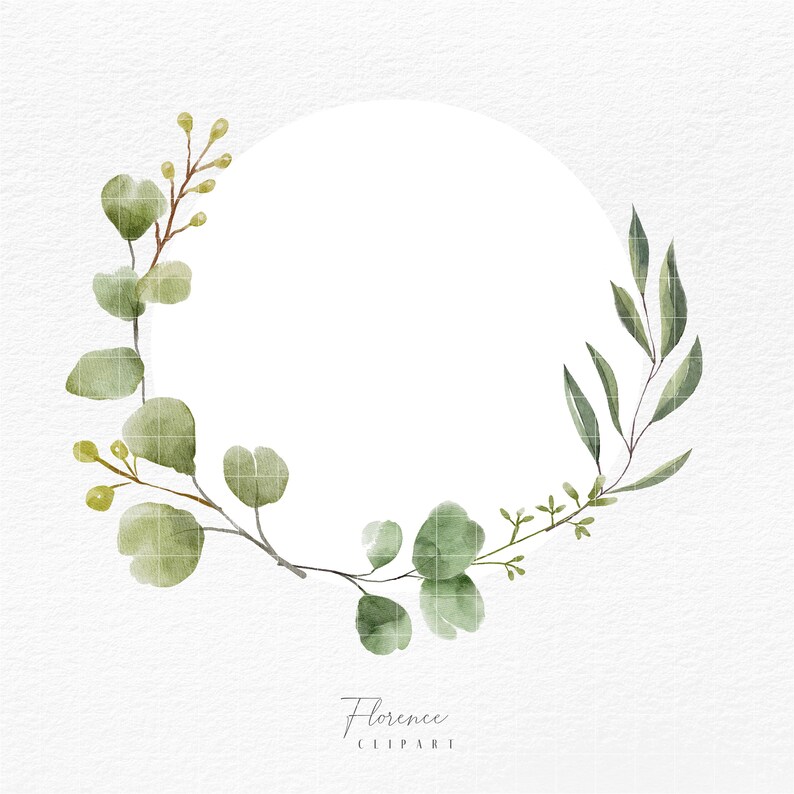 Greenery Wreath Watercolor Clipart Green Leaves Frame Wreath - Etsy