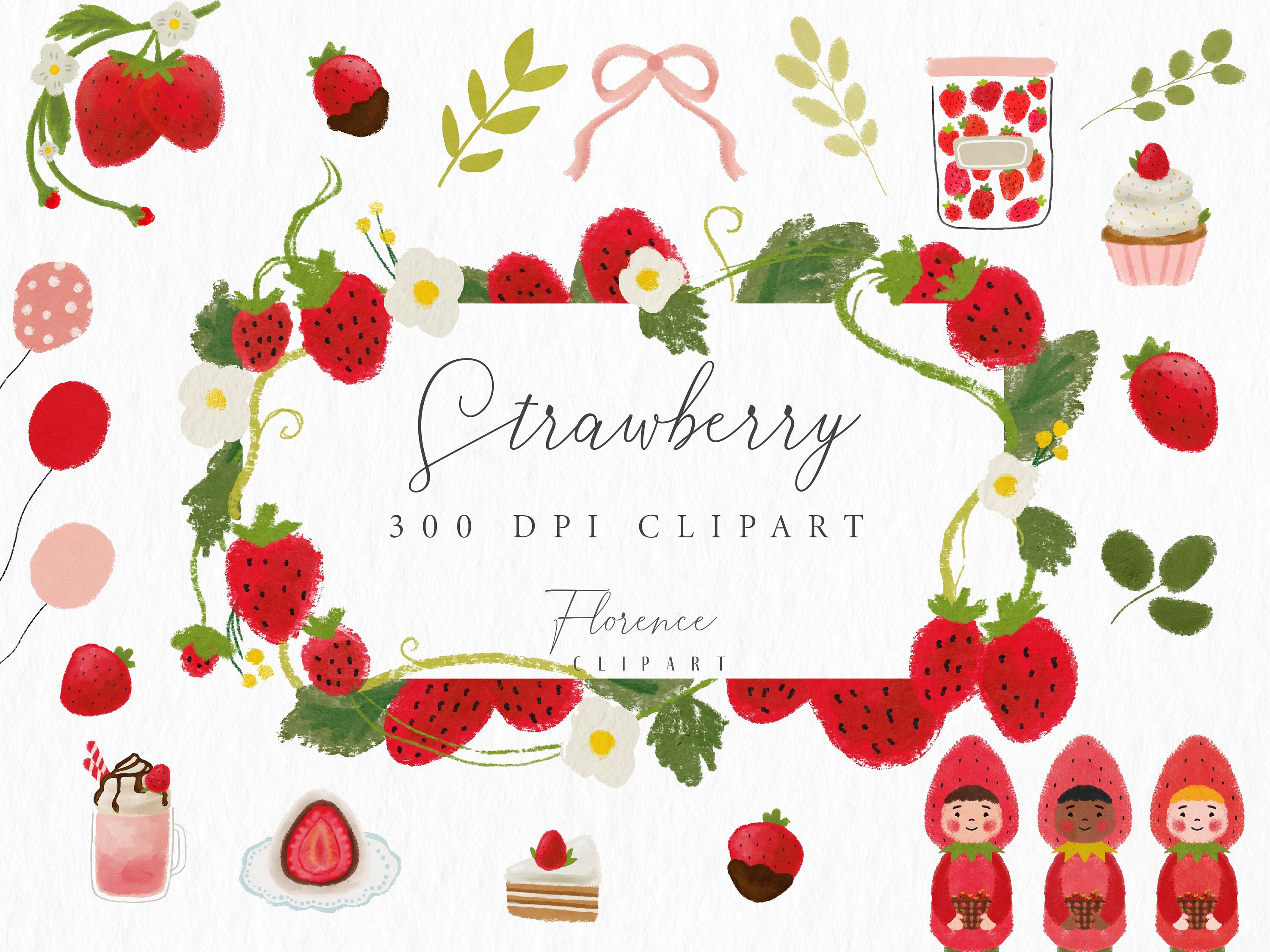 Strawberry Clipart Bundle, Strawberry PNG, Valentines Strawberry Desert ...