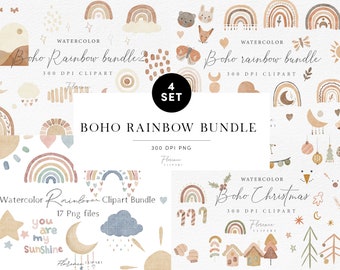 Boho Neutral Rainbow Clipart, Hand Drawn Boho Rainbow PNG File, Baby ...