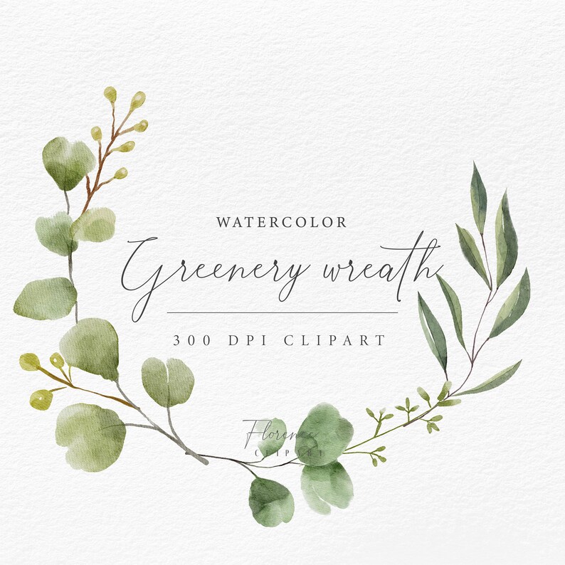 Greenery Wreath Watercolor Clipart Green Leaves Frame Wreath - Etsy