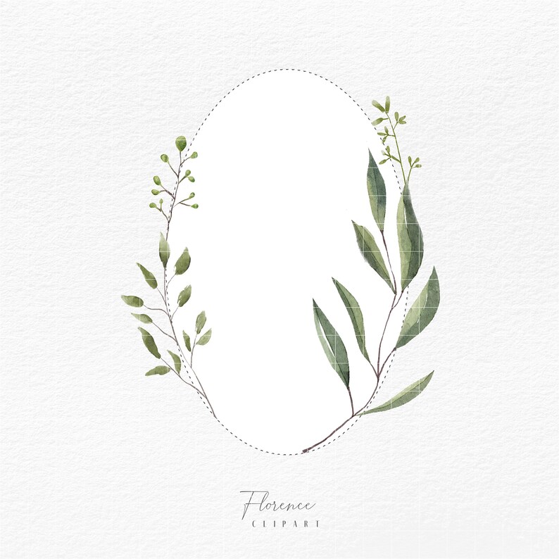 Watercolor Wreath Clipart Green Leaves Frame Wreath Png | Etsy