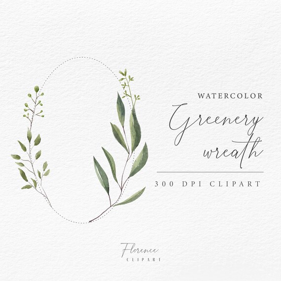 Watercolor Wreath Clipart Green Leaves Frame Wreath Png | Etsy