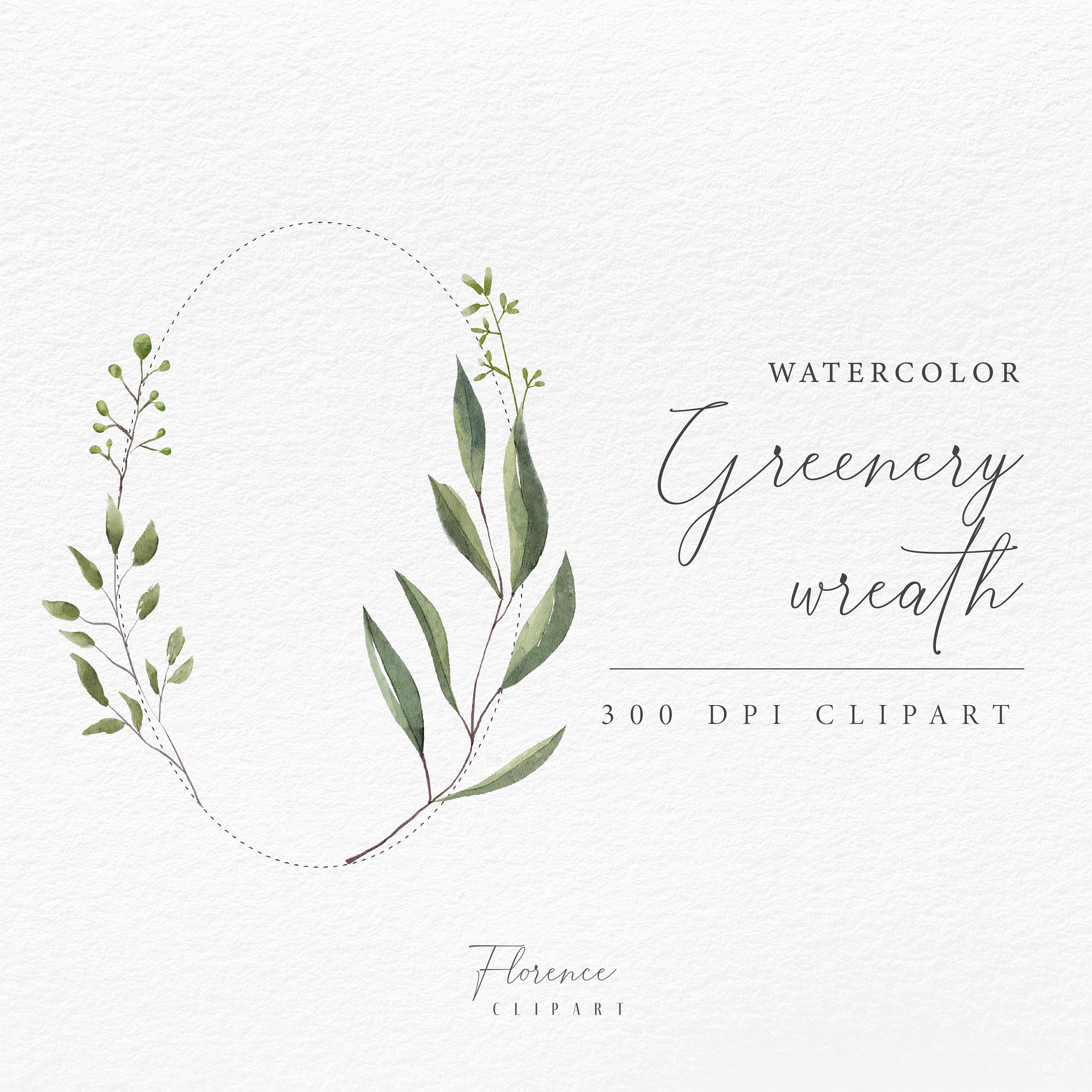 Watercolor Wreath Clipart Green Leaves Frame Wreath Png Greenery Wreath ...
