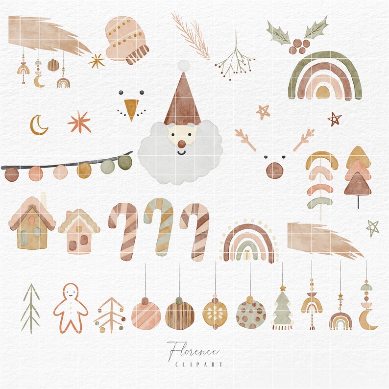 Boho Christmas Watercolor Clipart Rainbow Christmas Bundle - Etsy