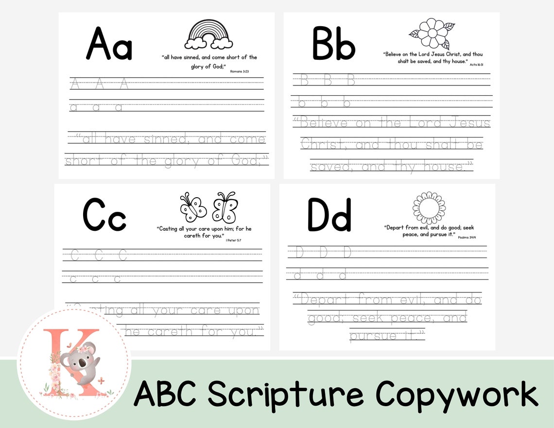 ABC Scripture Handwriting Alphabet Scripture Verse Copywork - Etsy