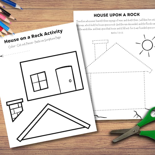 House Upon a Rock Cut and Paste Sunday School Bible Study - Etsy
