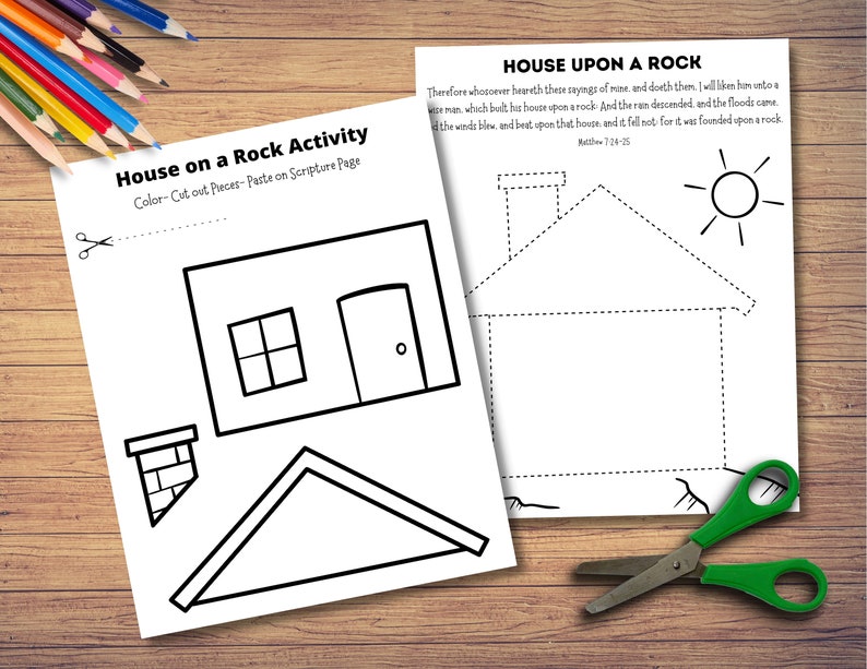 House Upon a Rock | Cut and Paste | Sunday School Bible Study ...