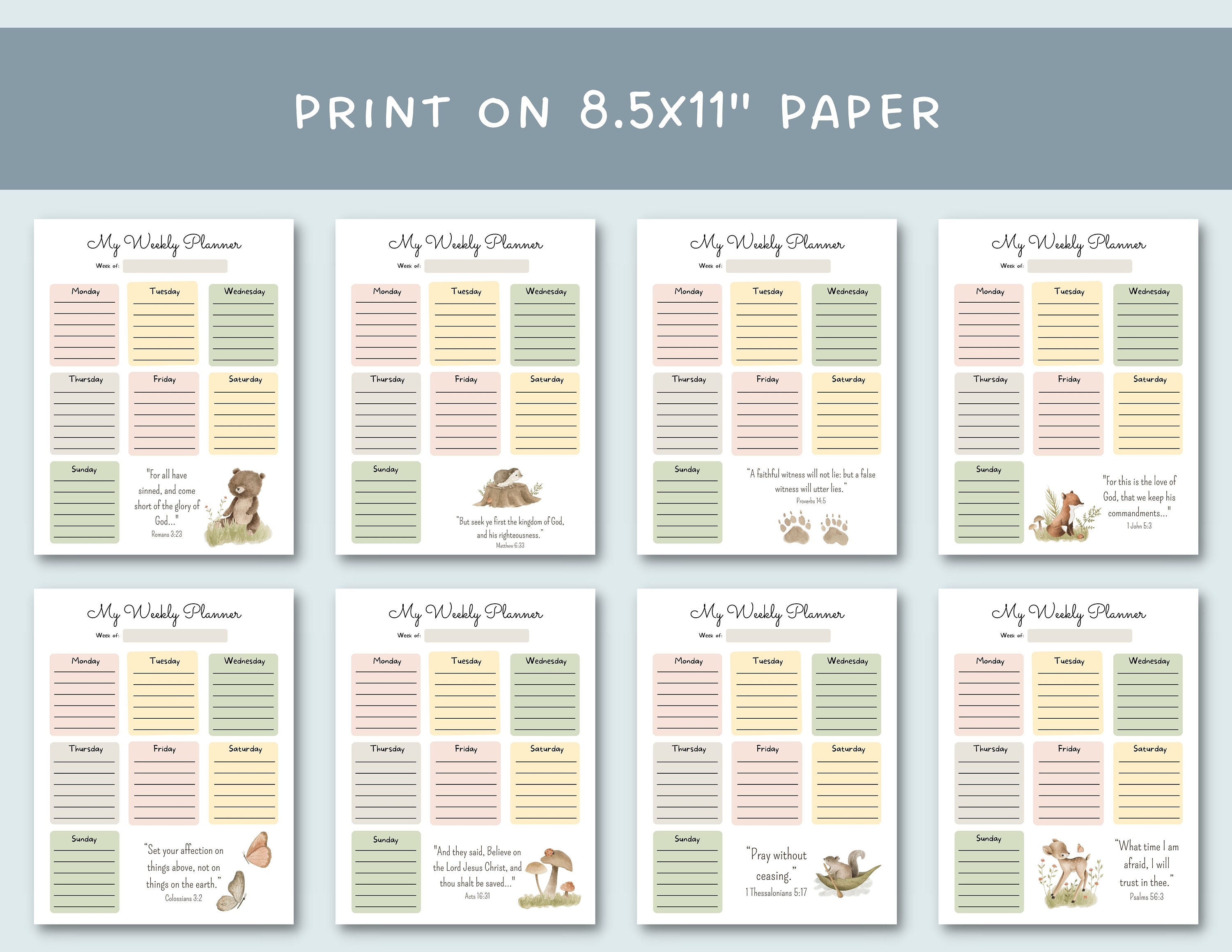 52 Week Scripture Planner | Kids Planner | Bible Verse | Forest Friends ...