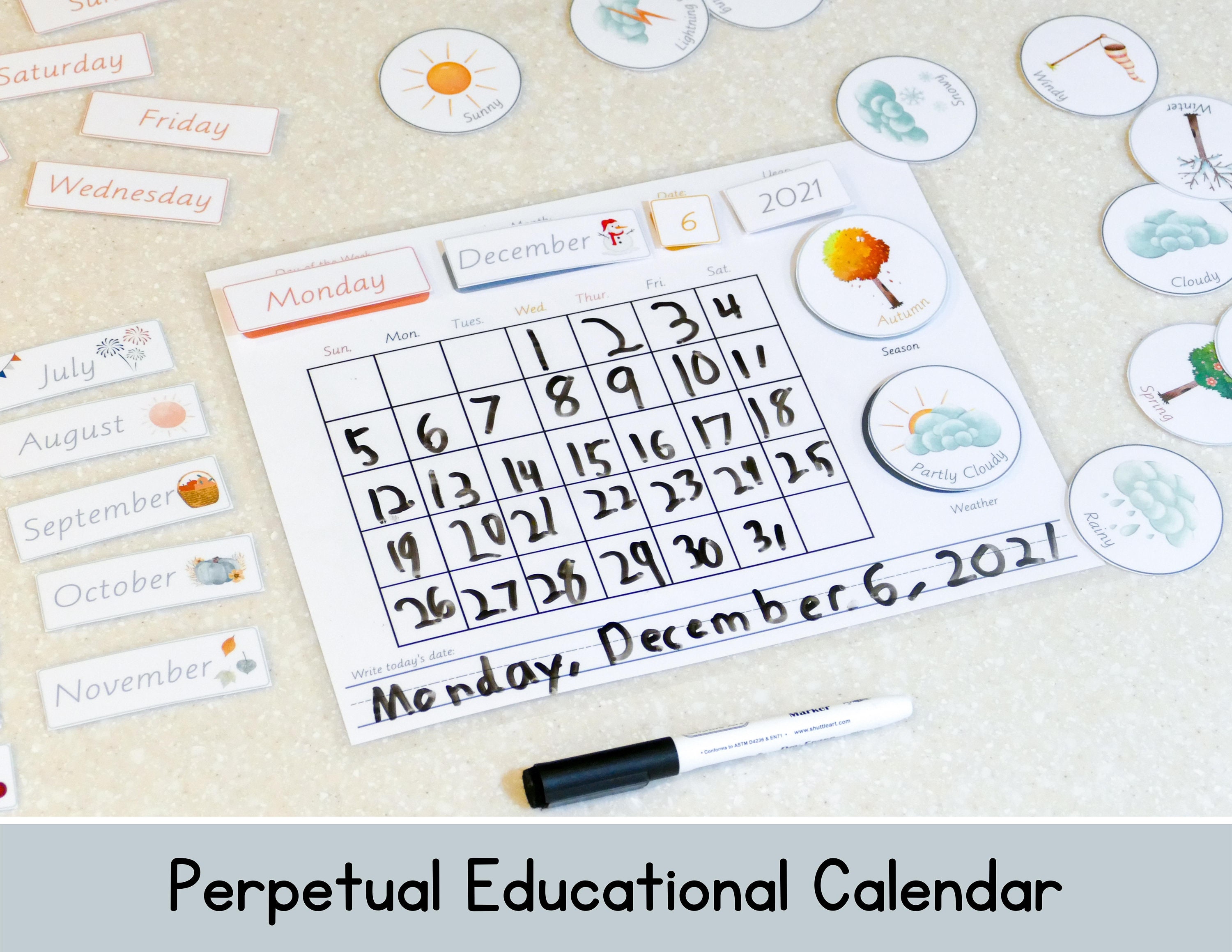 Perpetual Educational Calendar | Montessori | Kids Calendar | Morning ...