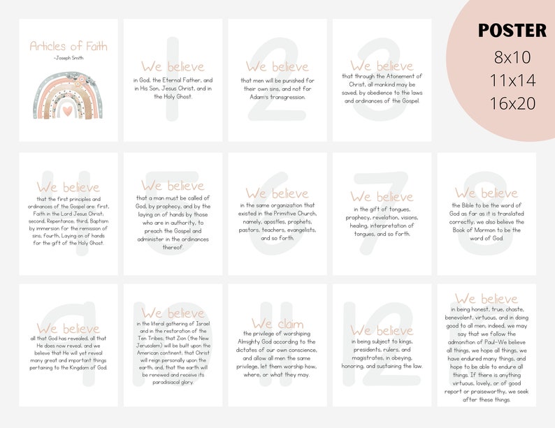Articles of Faith | Flash Cards and Poster | LDS | Rainbow | Kids | LDS ...