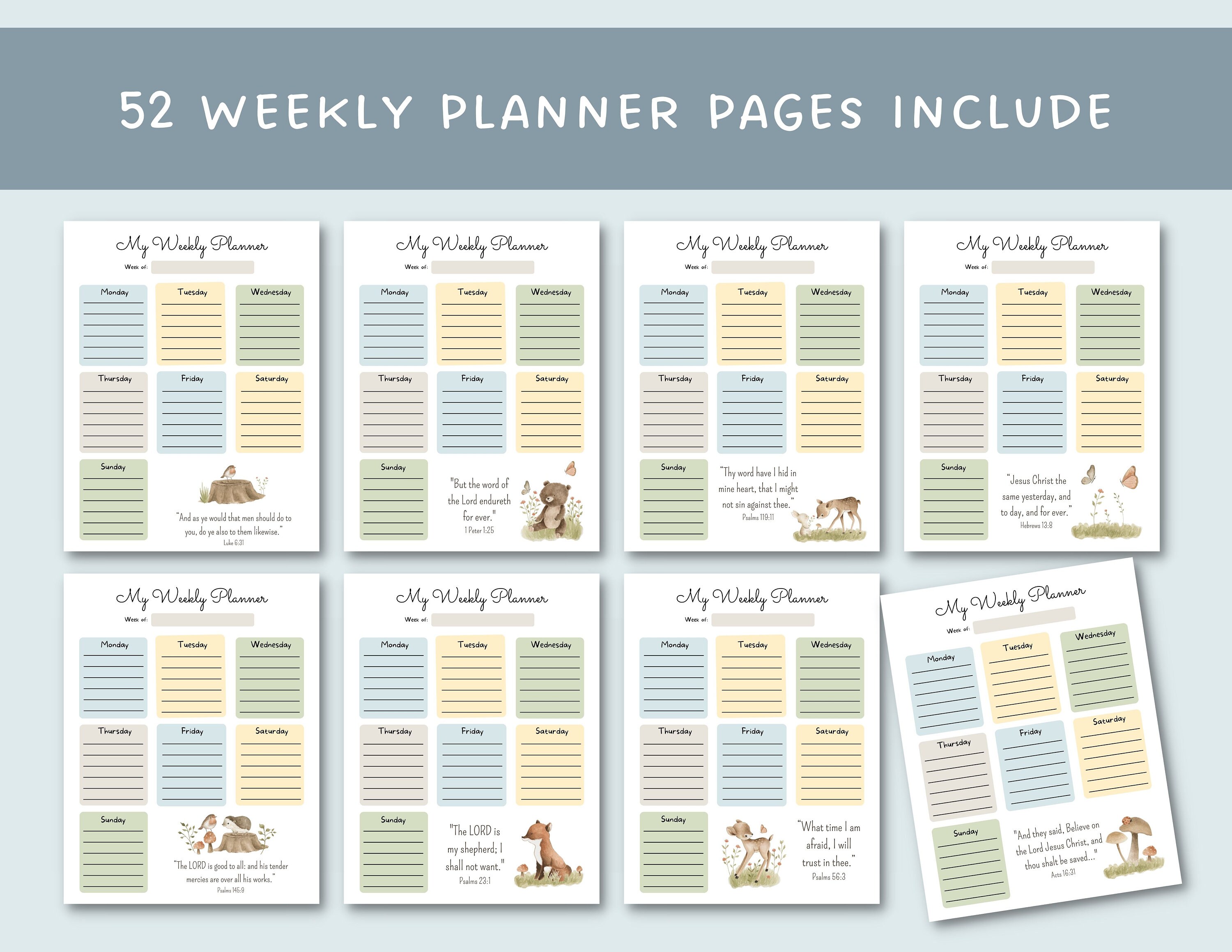 52 Week Scripture Planner | Kids Planner | Bible Verse | Forest Friends ...