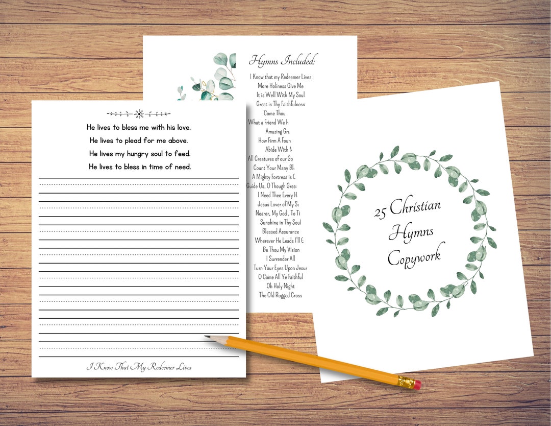 25 Christian Hymns Copywork | Verse Copywork | Handwriting | Homeschool ...