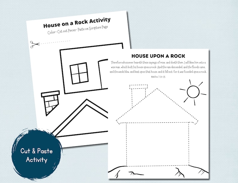 House Upon a Rock Cut and Paste Sunday School Bible Study - Etsy