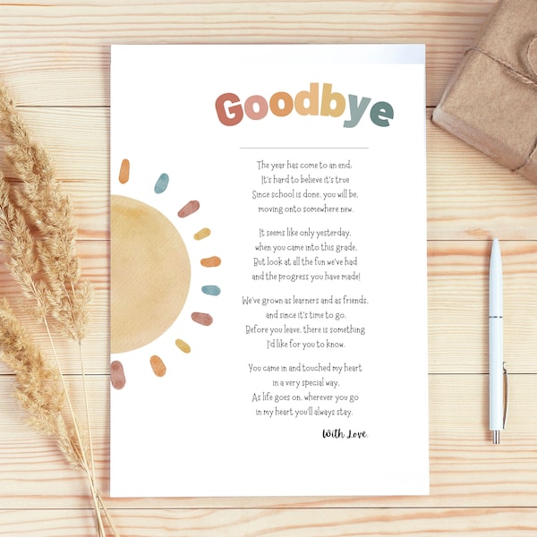 Printable End of School Year Letter for Students, Poem Gift - 60+ Gift ...